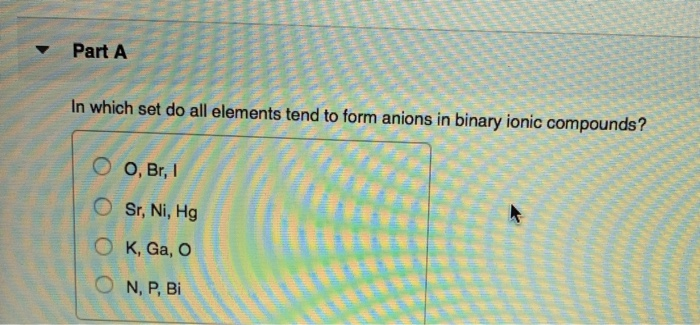 Solved Part A In which set do all elements tend to form | Chegg.com