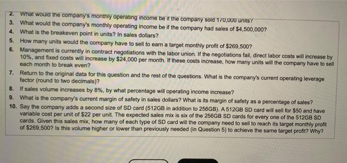 Solved QuickCo. Manufacturing manufactures 256GB SD cards | Chegg.com