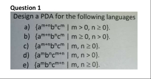 Solved Question 1Design a PDA for the following | Chegg.com