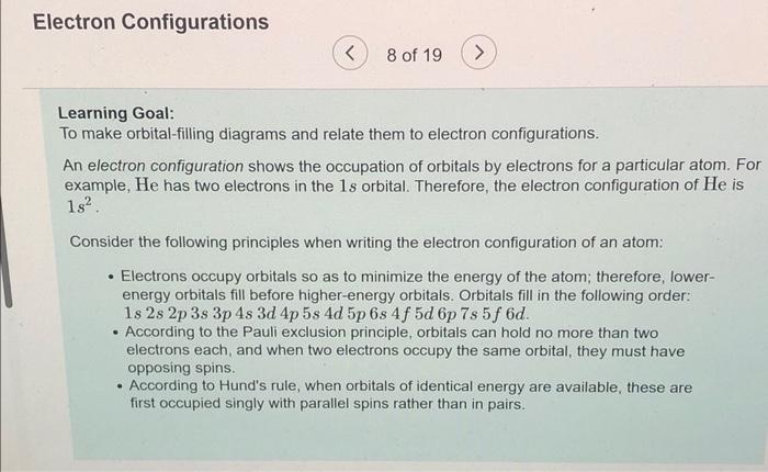 Solved Electron Configurations 8 of 19 Learning Goal: To | Chegg.com