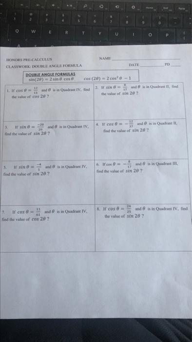Solved 5 0 Q T O P NAME DATE TD HONORS PRE-CALCULUS | Chegg.com