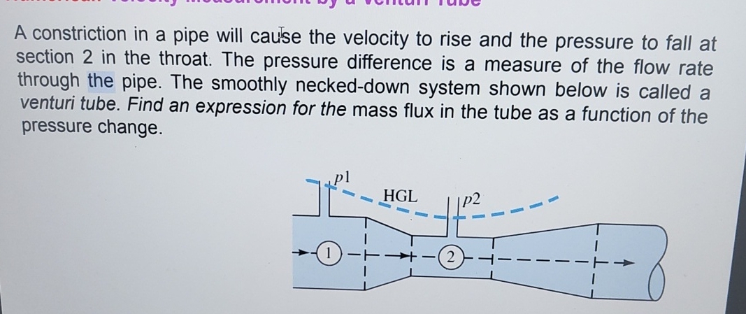 Solved A constriction in a pipe will cau'se the velocity to | Chegg.com