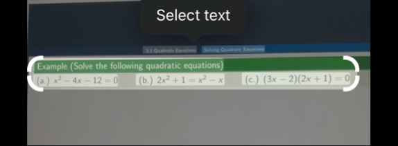 Solved Select textExample (Solve the following quadratic | Chegg.com