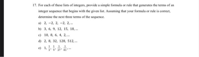 Solved 17. For each of these lists of integers, provide a | Chegg.com