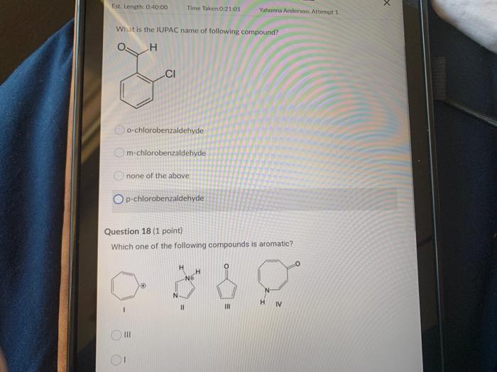 Solved Est. Length 0:40:00 Time Taken0:21:01 Yahonna | Chegg.com
