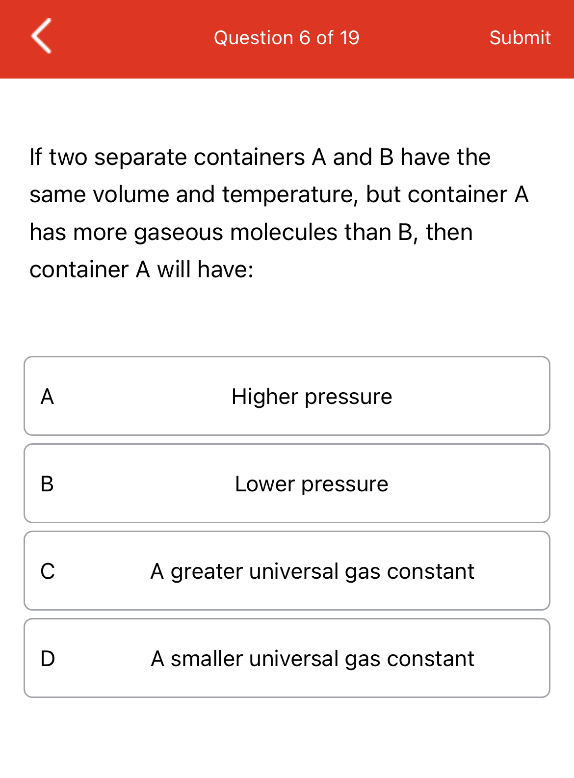 Solved Question 6 ﻿of 19SubmitIf two separate containers A | Chegg.com