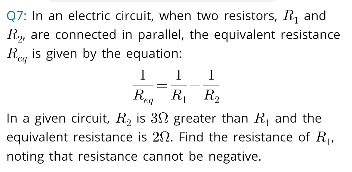 Solved Q7: In an electric circuit, when two resistors, R1 | Chegg.com