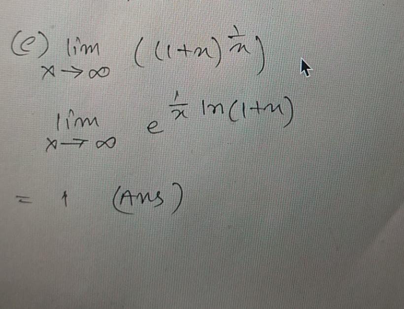 Solved (c) lim (1 + x) 3+00 (6) lim ((1+n) ((1+r) ) £ in | Chegg.com