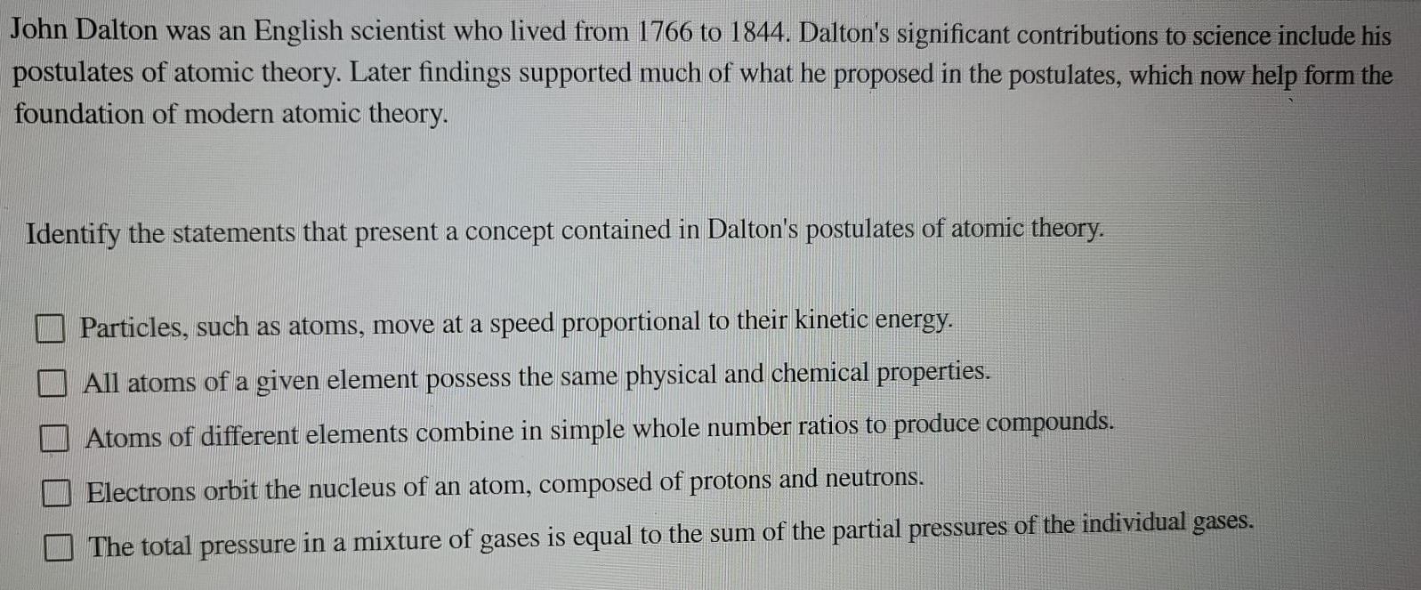 Solved John Dalton was an English scientist who lived from | Chegg.com