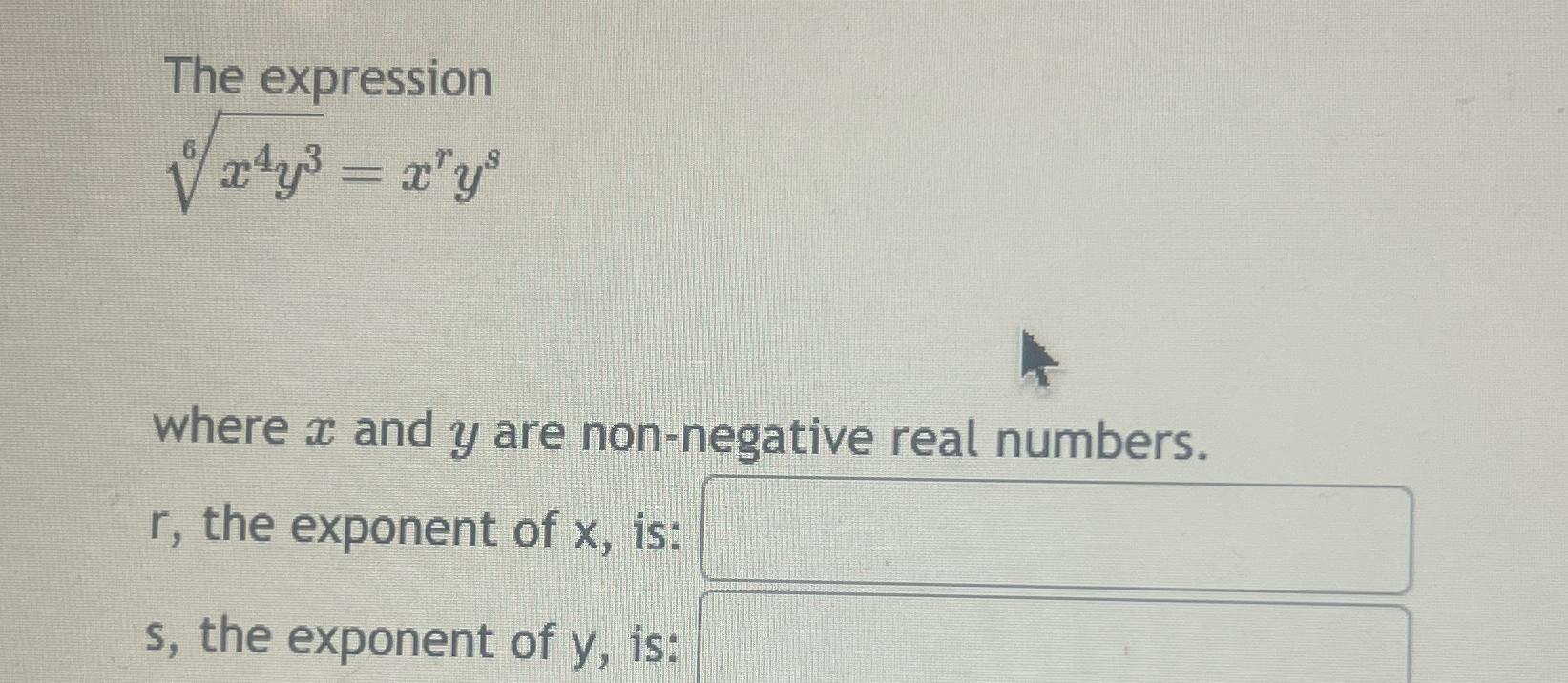 Solved The expressionx4y36=xryswhere x ﻿and y ﻿are | Chegg.com