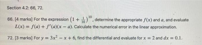 Solved Section 4.2: 66, 72. 10 66. [4 marks] For the | Chegg.com