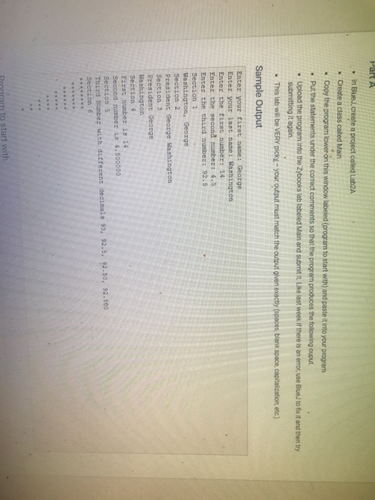 Solved Par A • In BlueJ.create a project called Lab2A Create | Chegg.com