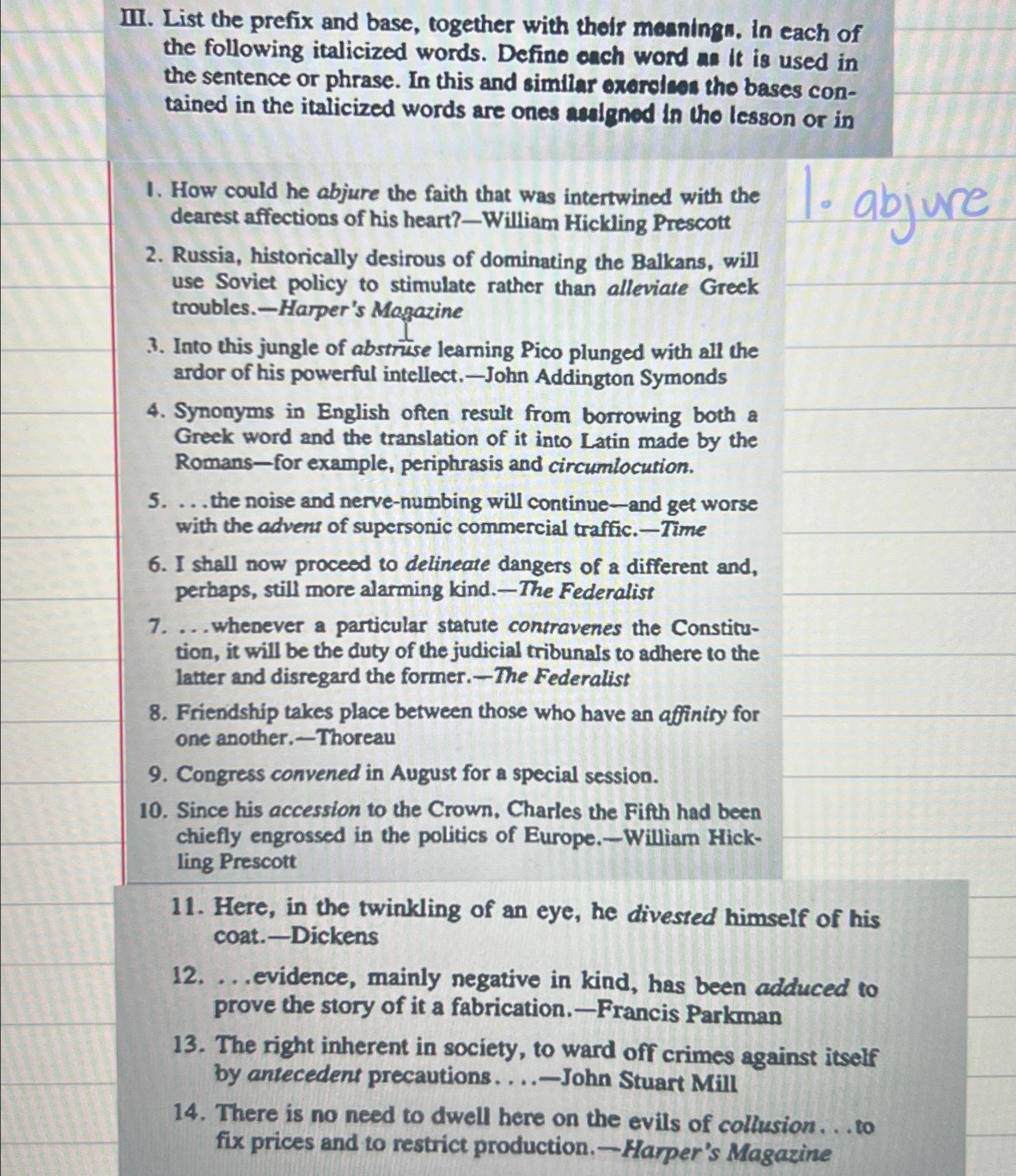 Solved III. List the prefix and base, together with thoir | Chegg.com