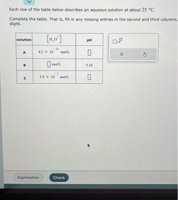 Solved Each row of the table below describes an aqueous | Chegg.com