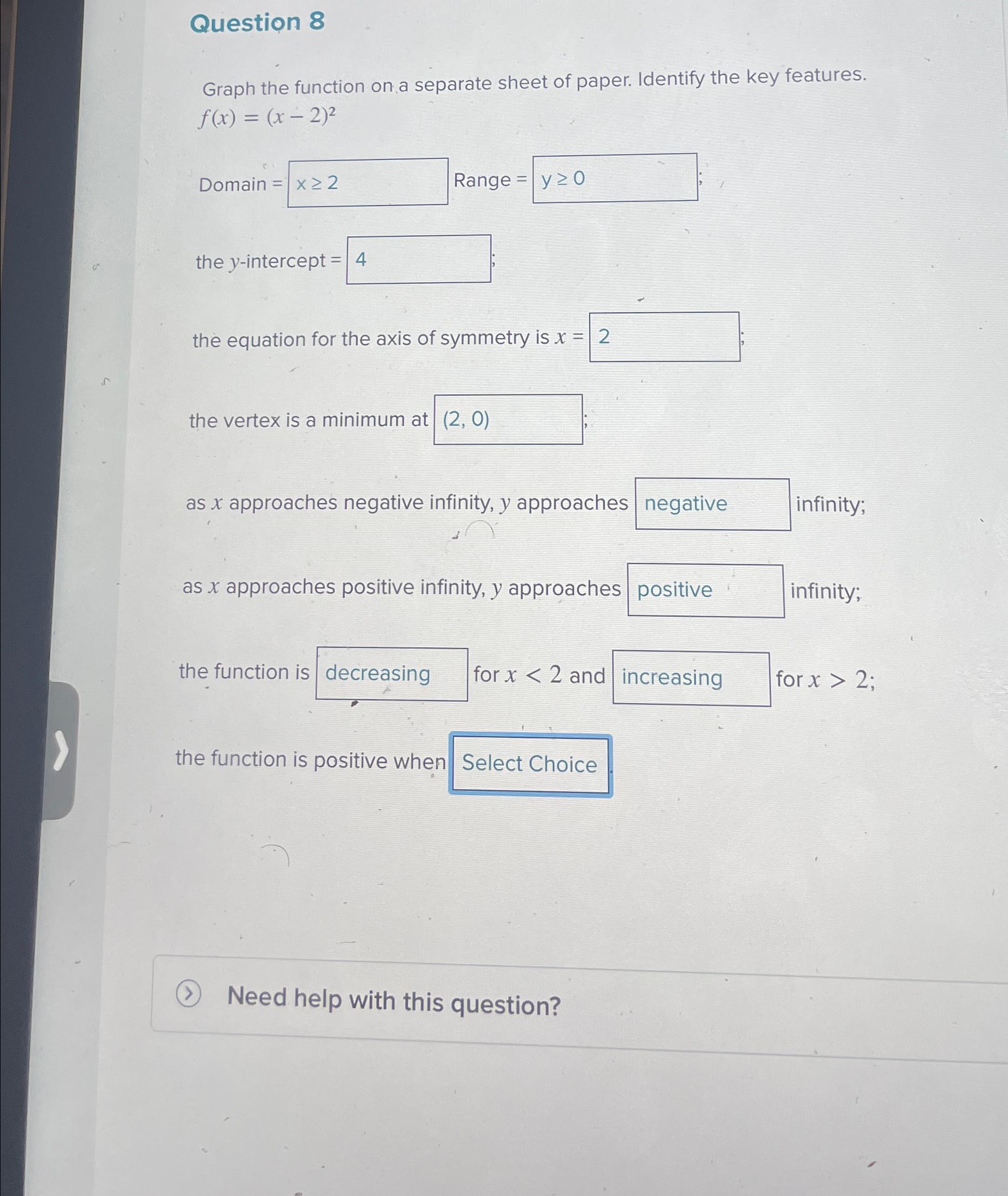 Solved Question 8Graph the function on a separate sheet of | Chegg.com