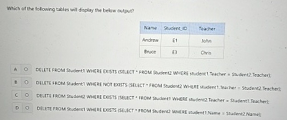 Solved Consider the following two tables:Student1Which of | Chegg.com