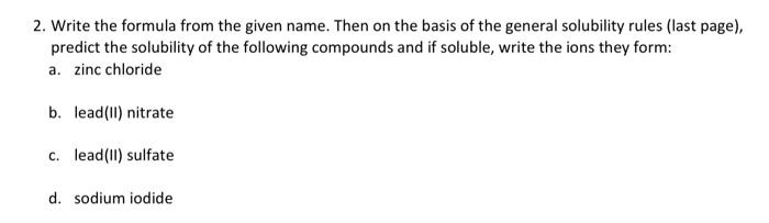 Solved 2. Write the formula from the given name. Then on the | Chegg.com