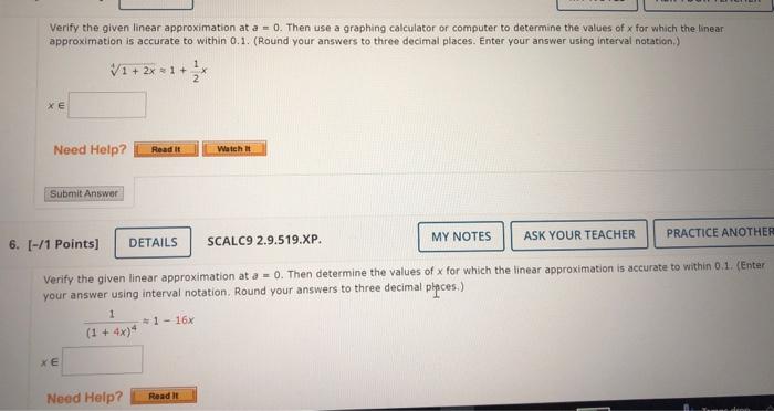 Solved Verify the given linear approximation at a=0. Then | Chegg.com