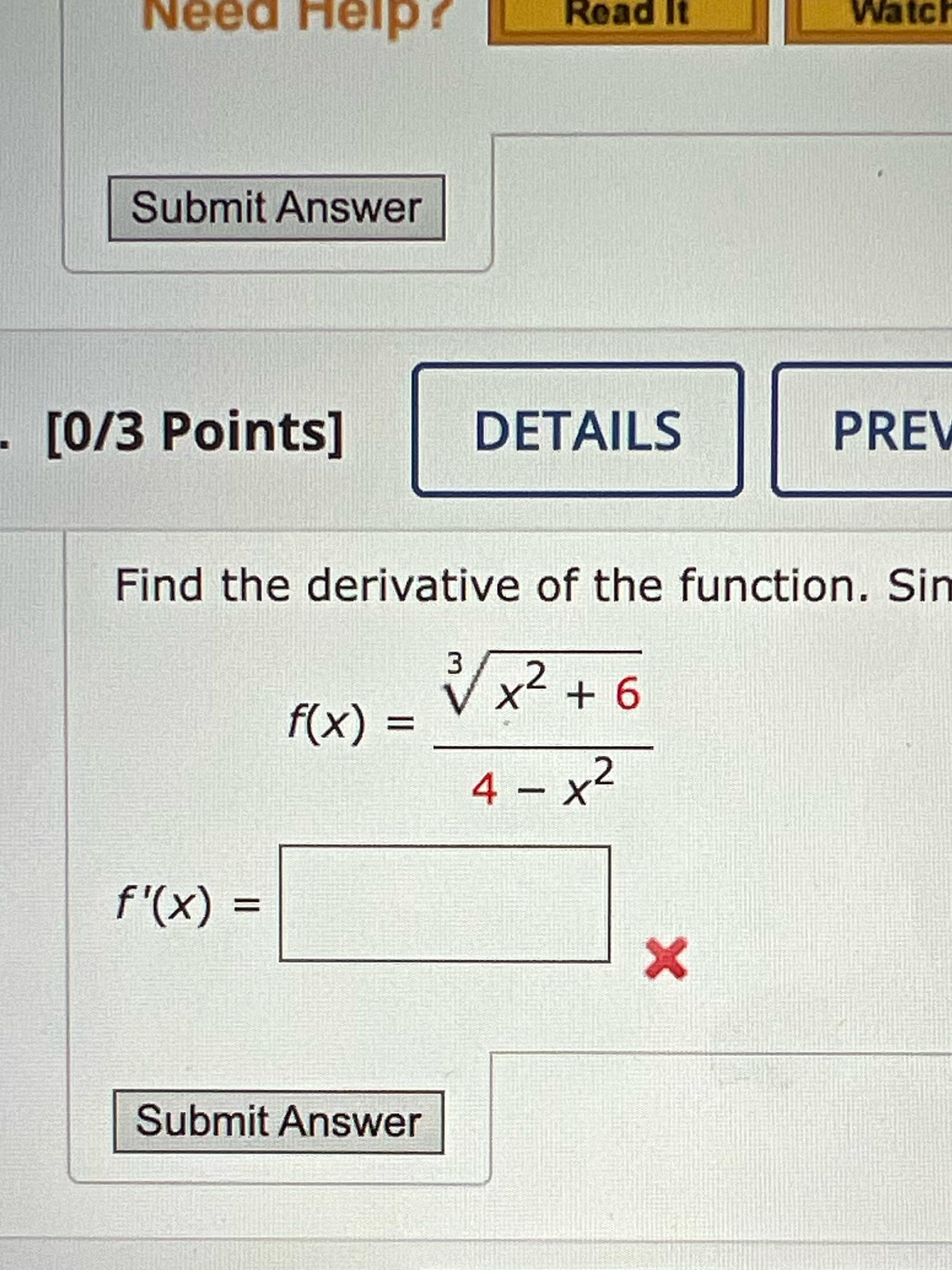 Solved [0/3 ﻿Points]Find the derivative of the | Chegg.com