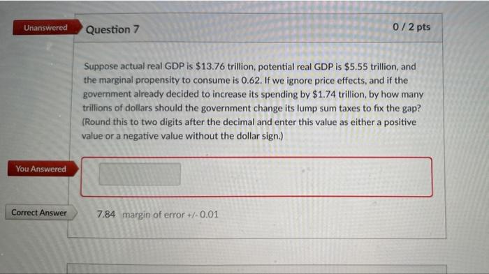 Solved Suppose actual real GDP is $13.76 trillion, potential | Chegg.com