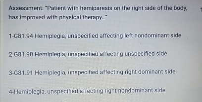 Solved Assessment: "Patient with hemiparesis on the right | Chegg.com
