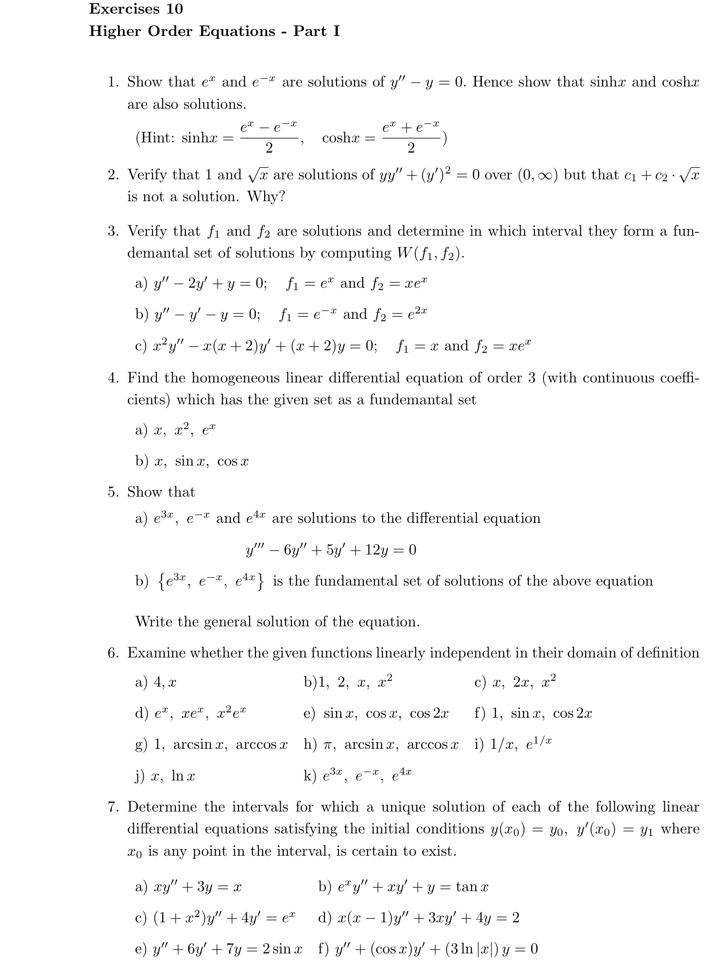 Solved Exercises 10Higher Order Equations - ﻿Part IShow that | Chegg.com