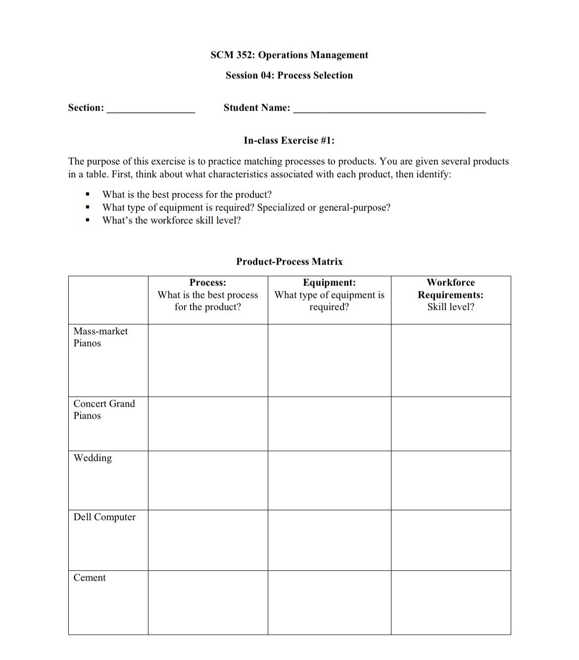 Solved SCM 352: Operations ManagementSession 04: Process | Chegg.com