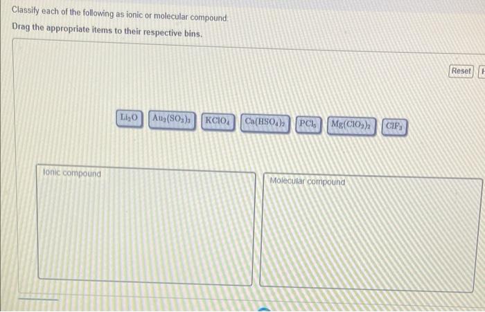 Solved Classify each of the following as ionic or molecular | Chegg.com