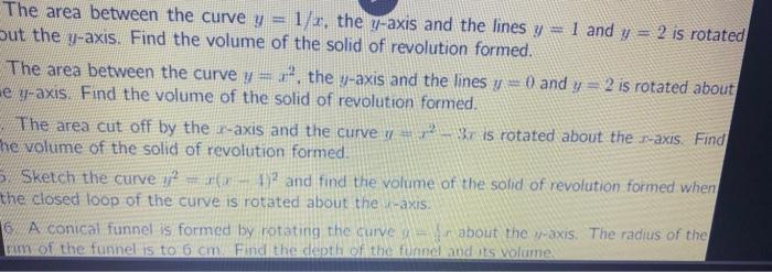 Solved The area between the curve \\( y=1 / x \\), the \\( y | Chegg.com