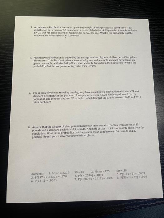 Solved Central Limit Theorem - Mixed Problems Directions: | Chegg.com
