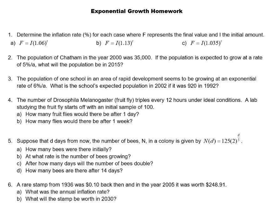 Solved Exponential Growth HomeworkDetermine the inflation | Chegg.com
