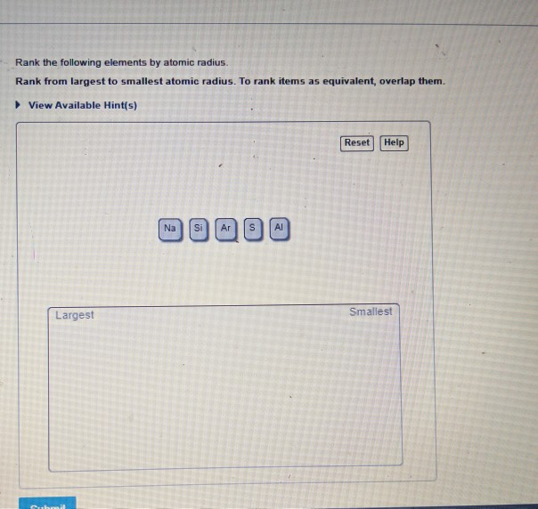 Solved Rank the following elements by atomic radius. Rank | Chegg.com
