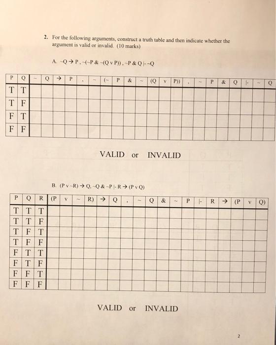 2. For the following arguments, construct a truth | Chegg.com