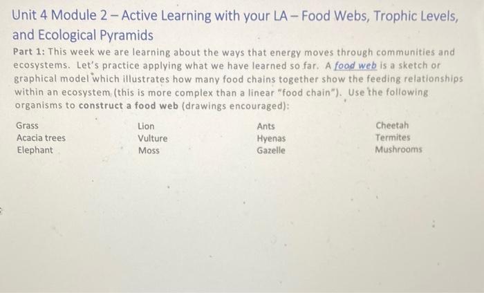 Solved Unit 4 Module 2-Active Learning with your LA - Food | Chegg.com