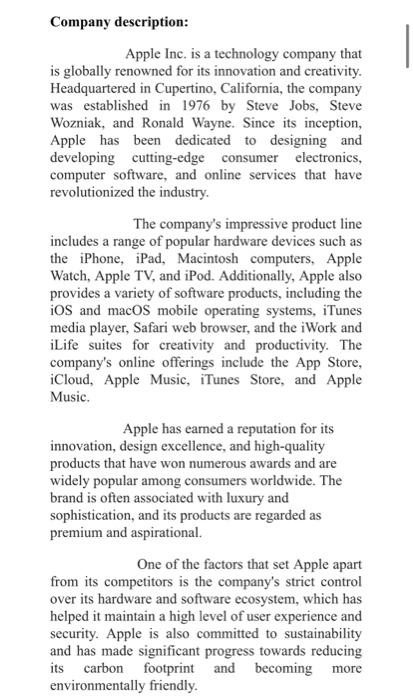 Solved Apple Inc. is an American multinational technology | Chegg.com