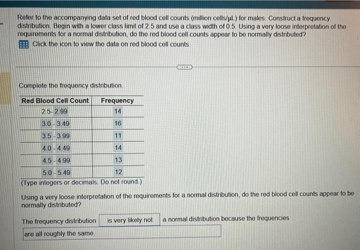 Solved Refer to the accompanying data set of red blood cell | Chegg.com