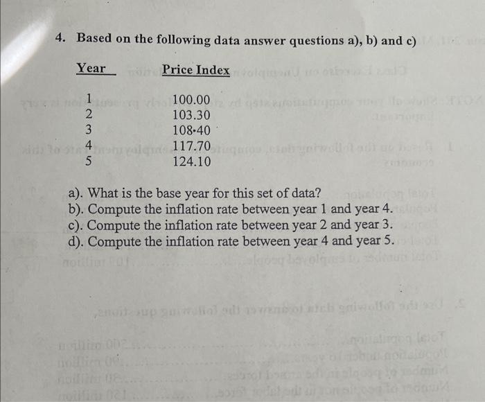 Solved 4. Based on the following data answer questions a), | Chegg.com