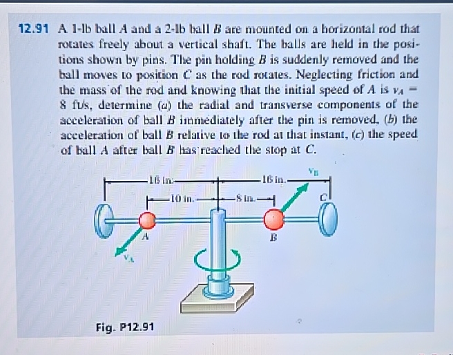 Solved 12.91 ﻿A 1-lb ﻿ball A and 22-lb ﻿ball B ﻿are mounted | Chegg.com