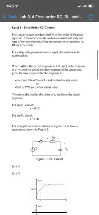 Solved 1:457 4G Back Lab 3-4 First-order RC, RL, and... For | Chegg.com