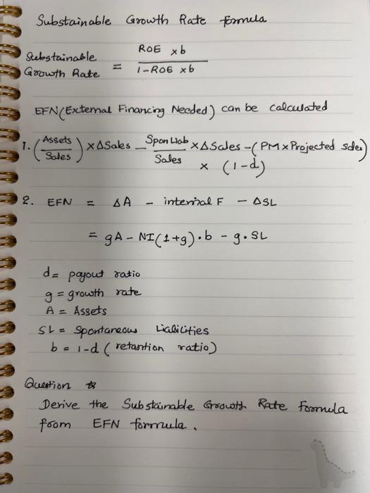Substainable Growth Rate formula ROE xb Stabstainable | Chegg.com