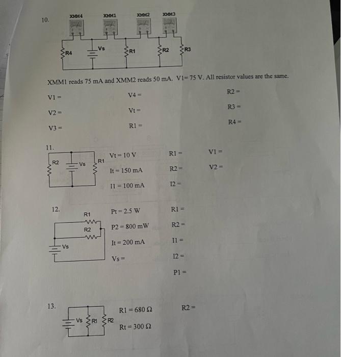 Solved XM4 XMMI 42 2013 10. Vs 3R1 ER2 R4 R3 XMMI reads 75 | Chegg.com