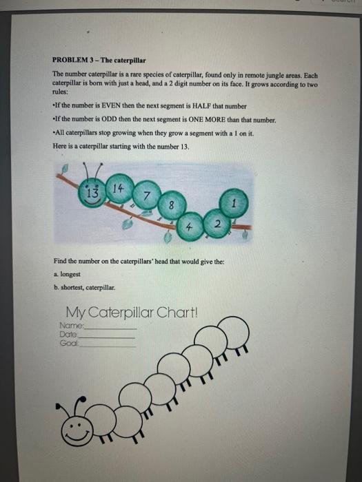 Solved PROBLEM 3 - The caterpillar The number caterpillar is | Chegg.com