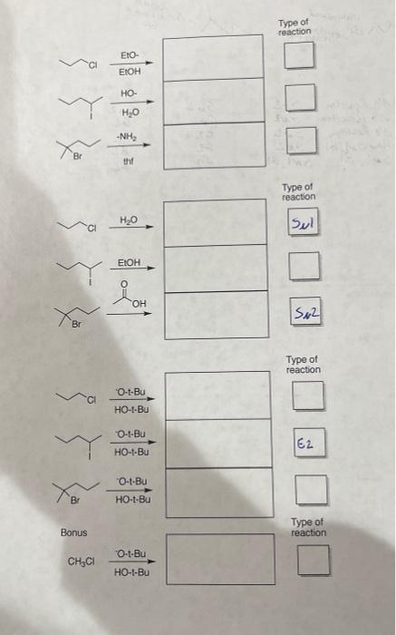 Solved Sn1-Sn2-E1-E2 Activity 2022 Unhindewed Fill the | Chegg.com
