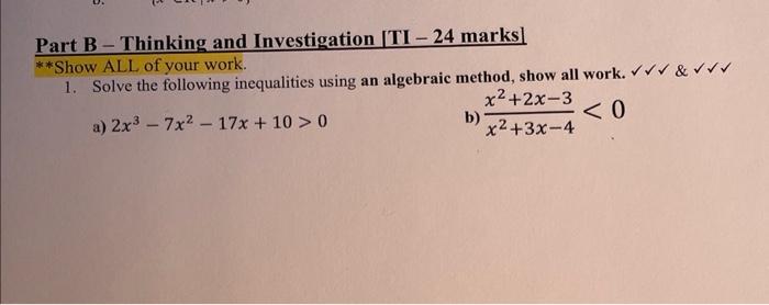 Solved Part B - Thinking and Investigation [TI - 24 marks] | Chegg.com
