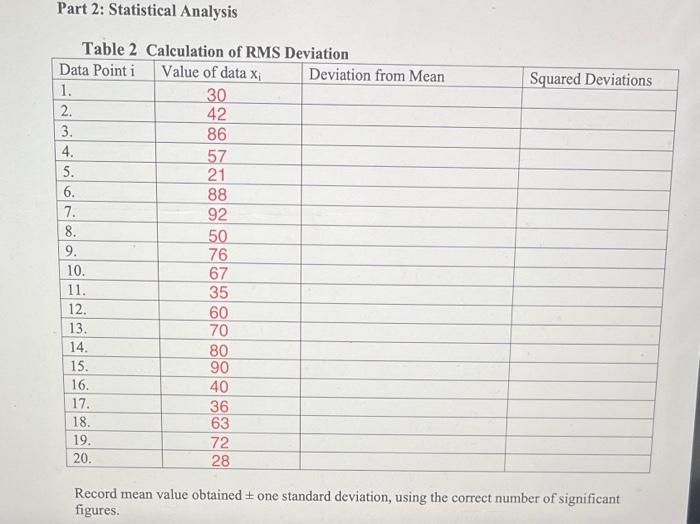 Solved Part 2: Statistical Analysis Kecord mean value | Chegg.com
