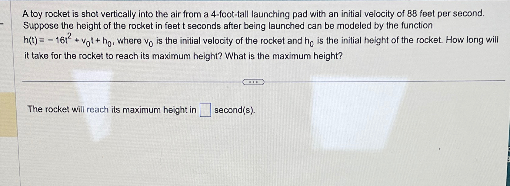 Solved A toy rocket is shot vertically into the air from a | Chegg.com