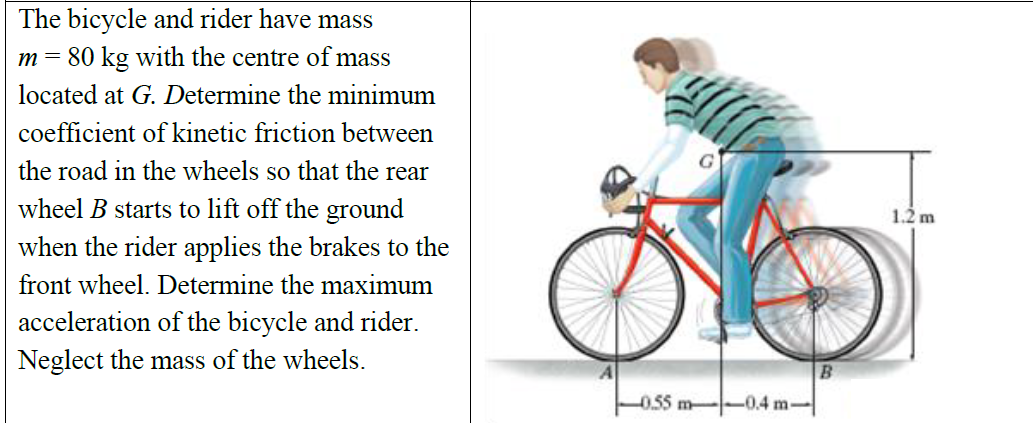 Solved The bicycle and rider have mass m=80kg ﻿with the | Chegg.com