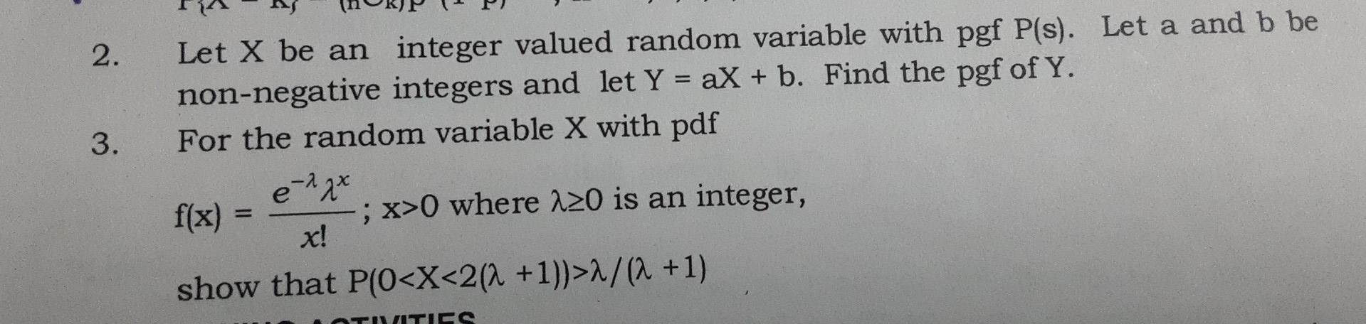 Solved 2. Let X be an integer valued random variable with | Chegg.com