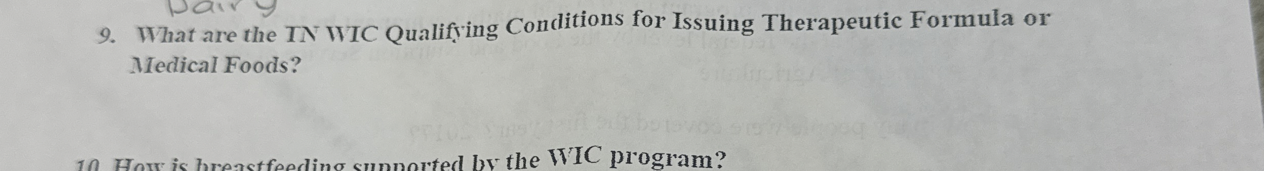 Solved What are the TN WIC Qualifying Conditions for Issuing | Chegg.com
