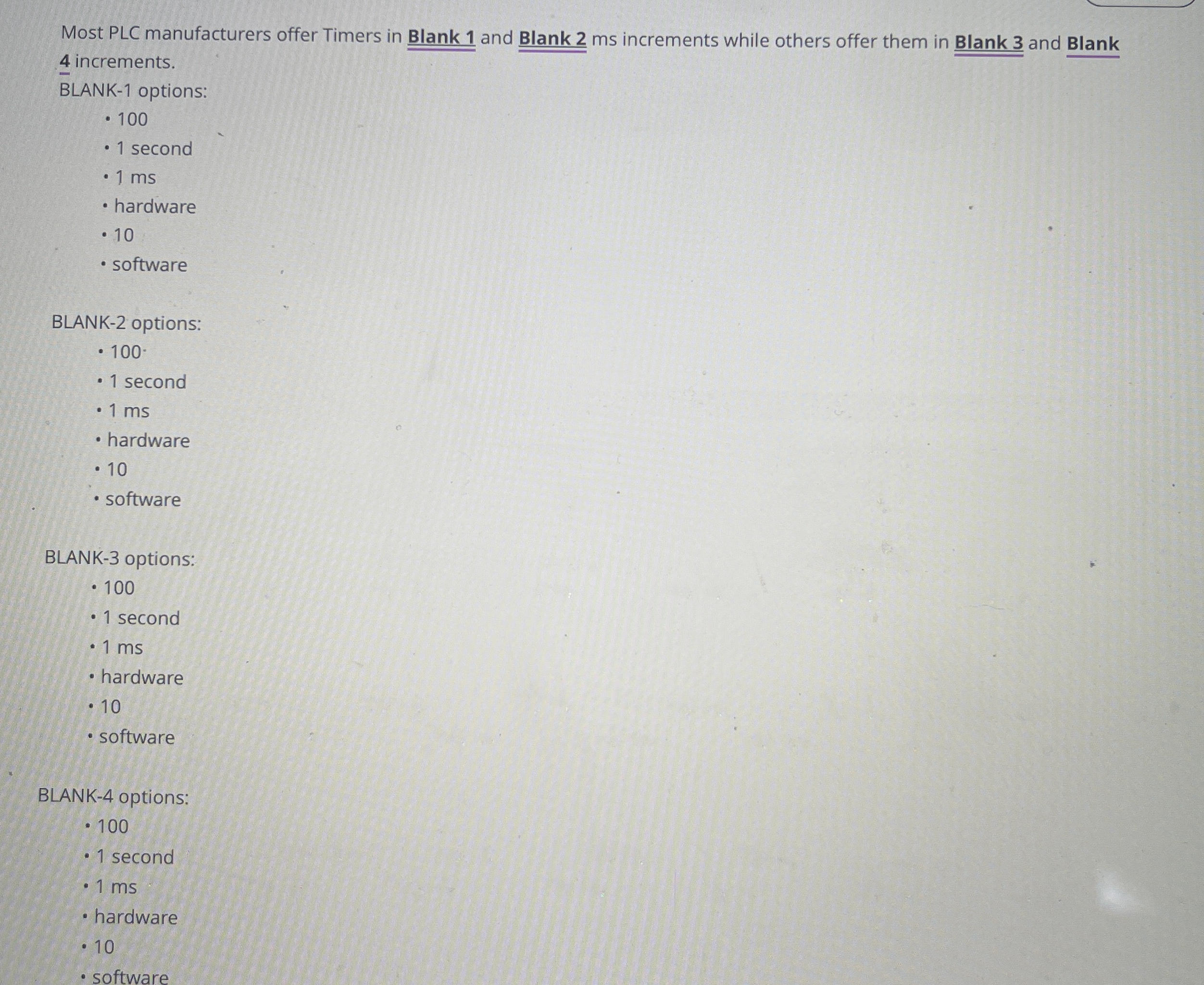 Solved Most PLC manufacturers offer Timers in Blank 1 ﻿and | Chegg.com